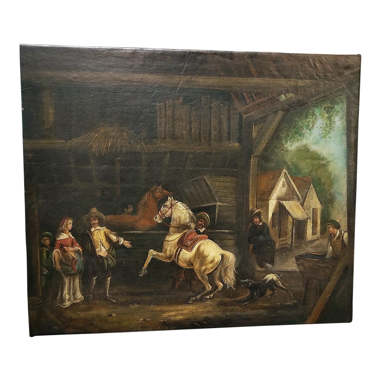 Antique Dutch Barn Scene Oil Painting | Chairish