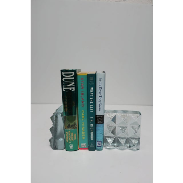 Ice Blue Blenko Glass Pyramid Bookends, Pair | Chairish