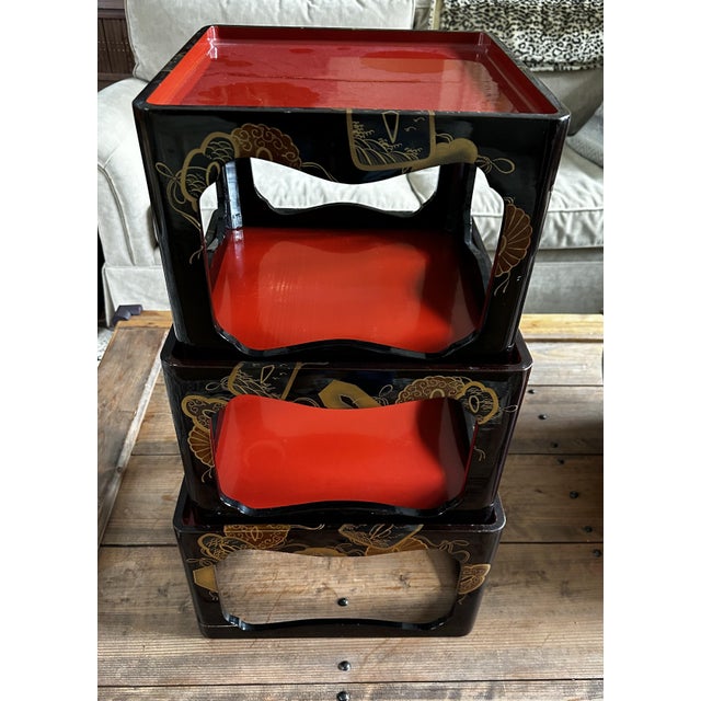 Late 19th Century Lacquered Japanese Stackable Tray Tables | Chairish