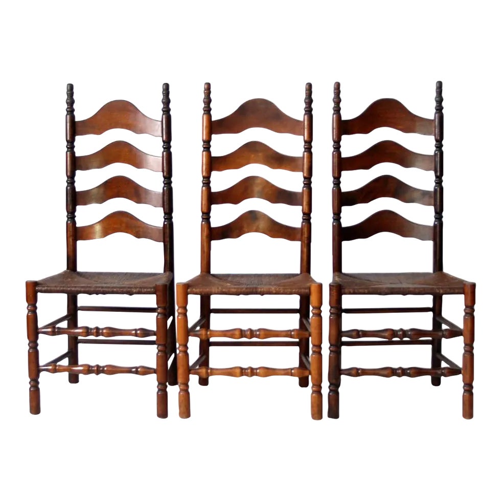Antique Ladder Back Chairs With Rush Seat Set of 3 | Chairish