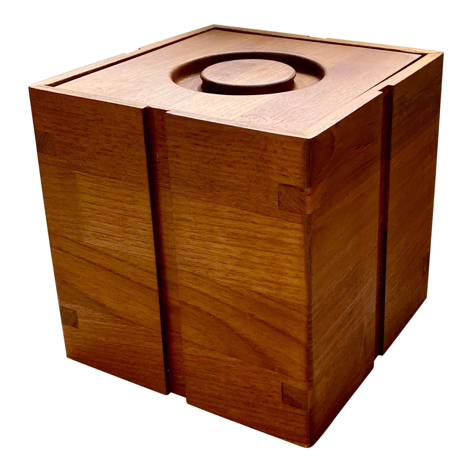 Mid-Century Teak Wood Cube Ice Bucket | Chairish