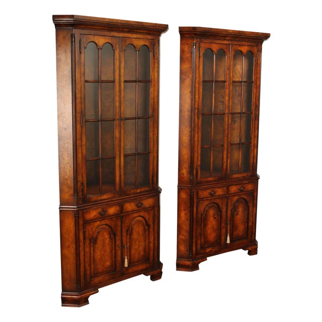 Theodore Alexander Georgian Style Pair of Burlwood Corner Cabinets ...