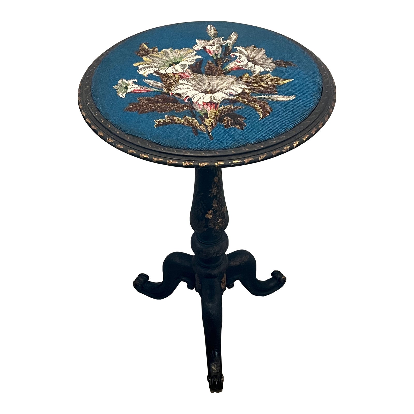 Late 19th Century Victorian Beaded Top Wood Mache Table | Chairish