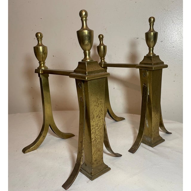 Pair of 2 Antique 19th Century Victorian Brass Fireplace Andirons Fire ...