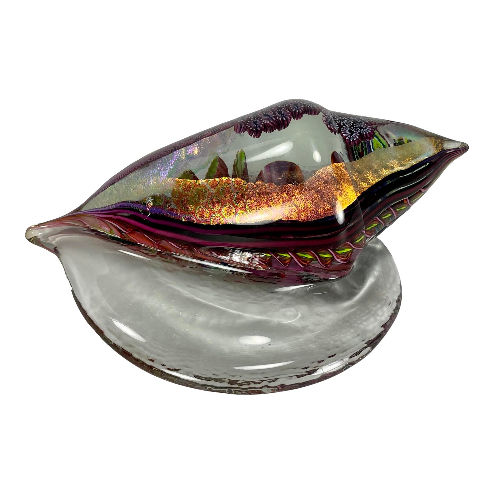 1990s James Novak Colorful Conch Shell Art Glass Paper Weight | Chairish