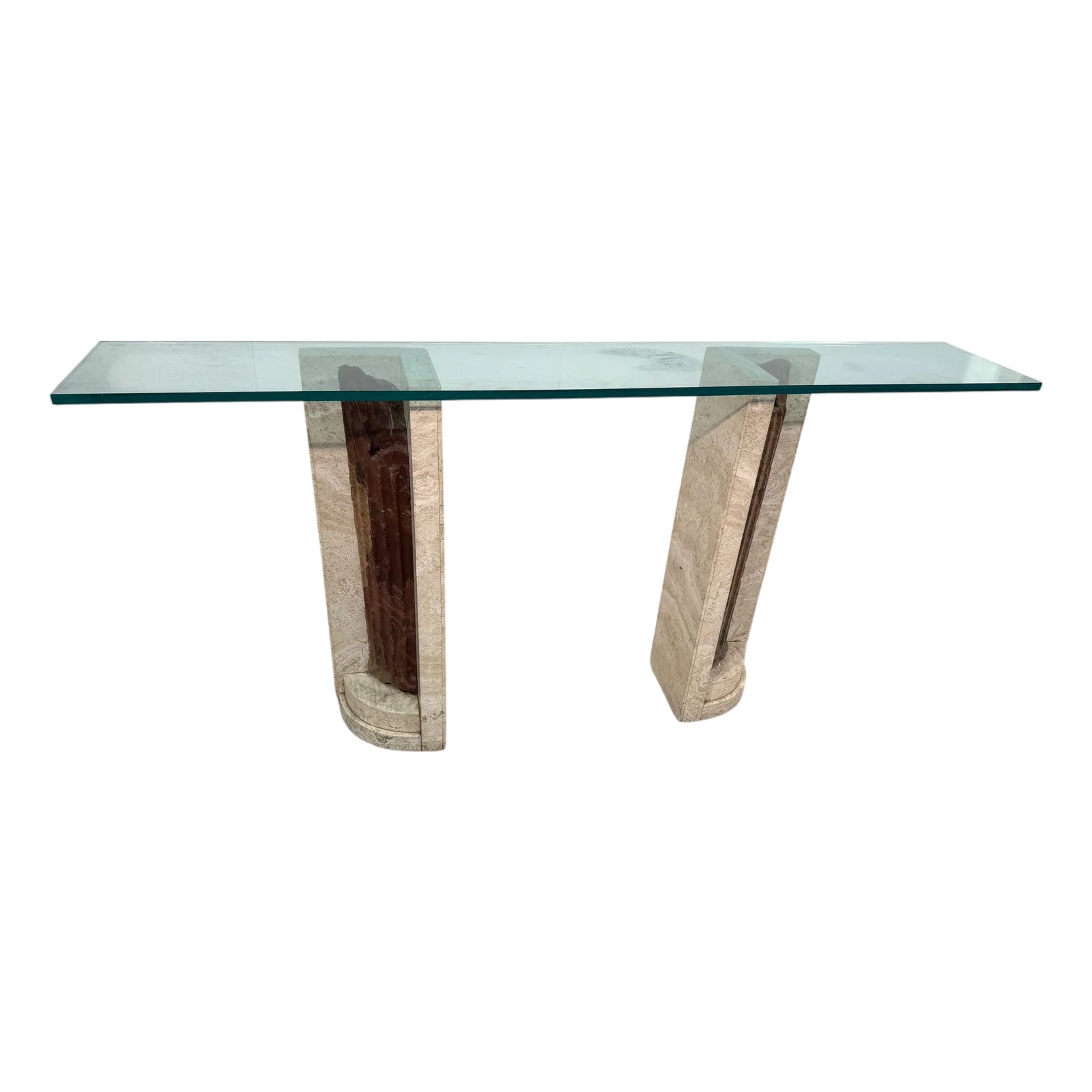 Italian Console Table With Travertine Base and Ancient Column Fragment ...