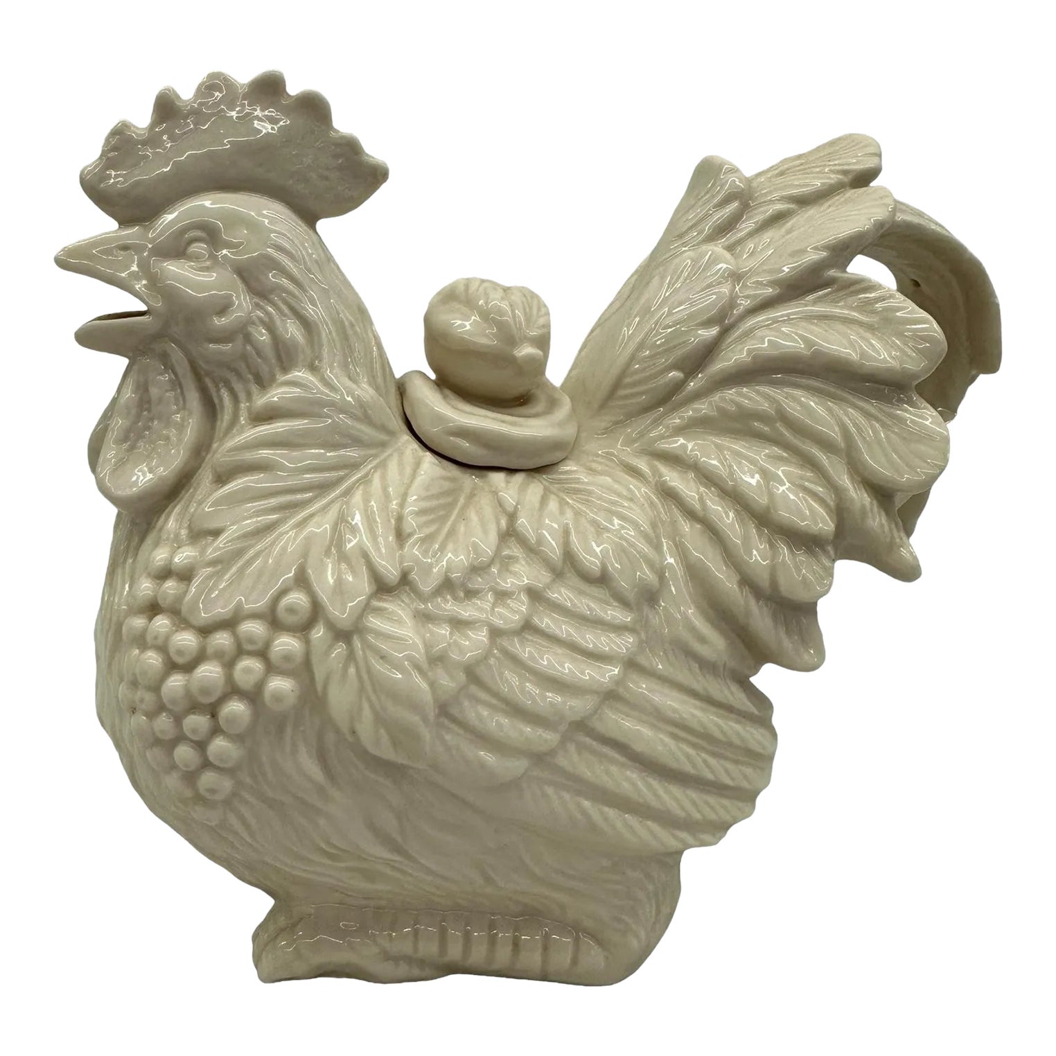 Kaldun & Bogle Cream Ceramic Rooster Teapot | Chairish