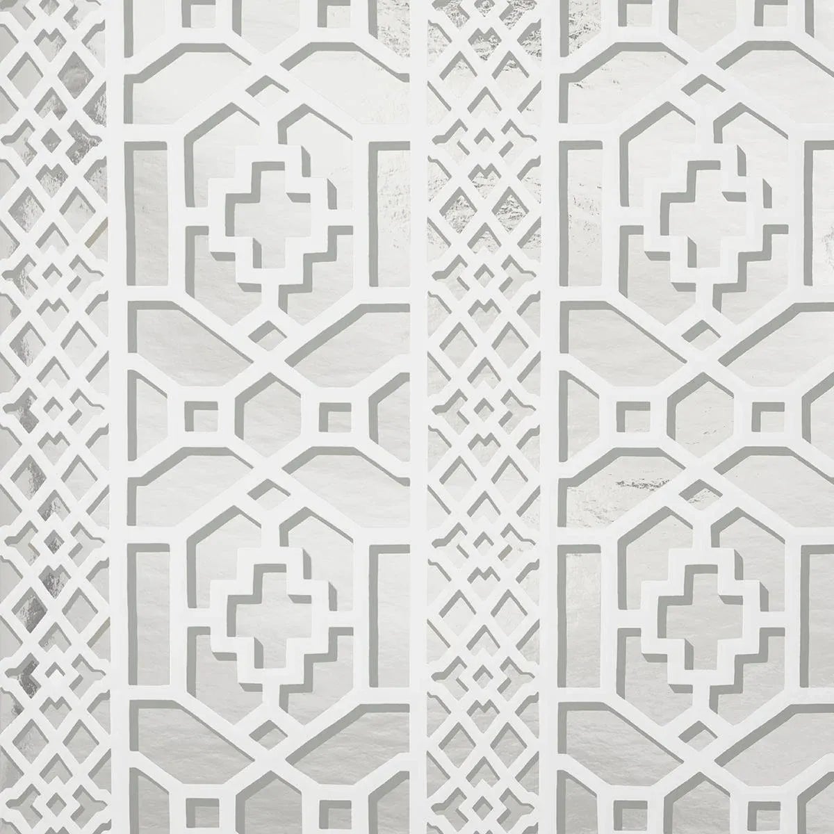 SAMPLE - Schumacher Zanzibar Trellis Mylar Wallpaper In Silver Mylar ...