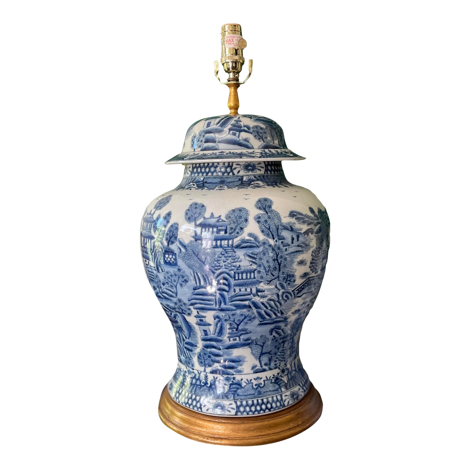 Late 20th Century Oversized Ethan Allen Blue and White Ginger Jar Lamp ...