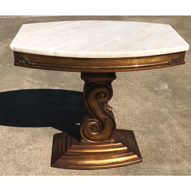 Mid Century Weiman Gilded Wood Marbel Marble Top Side Table | Chairish