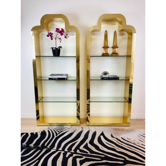 Vintage Pair of Hollywood Regency Brass Clad Etagere Shelves | Chairish