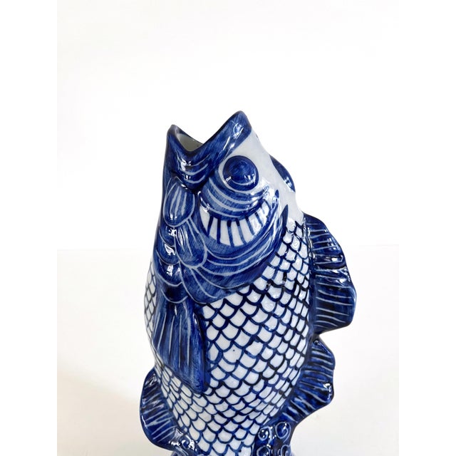 Blue and White Ceramic Gurgling Fish Vase | Chairish
