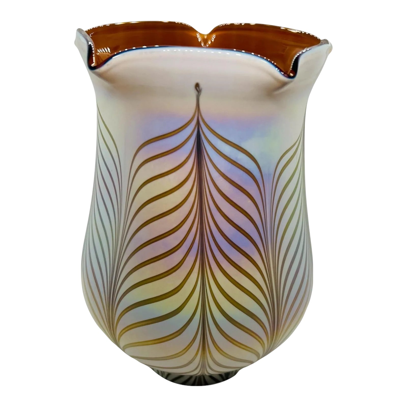 Todd Phillips Art Nouveau Deco Iridescent Pulled Feather Art Glass Lamp ...