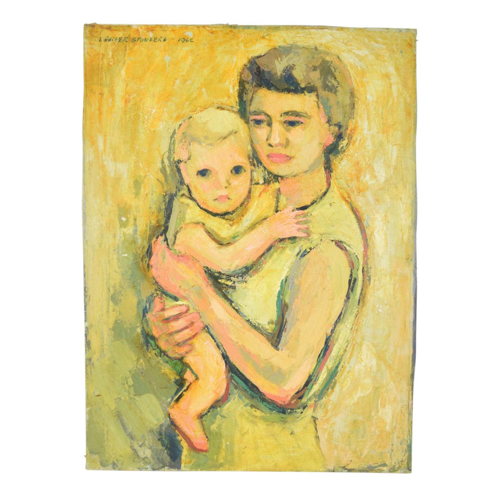1962 Vintage Lars Birger Sponberg Mother W Child Oil Painting | Chairish
