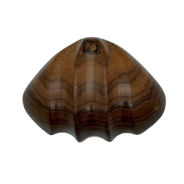 1970s Studio Crafted Wood Clamshell Ring Jewelry Box | Chairish