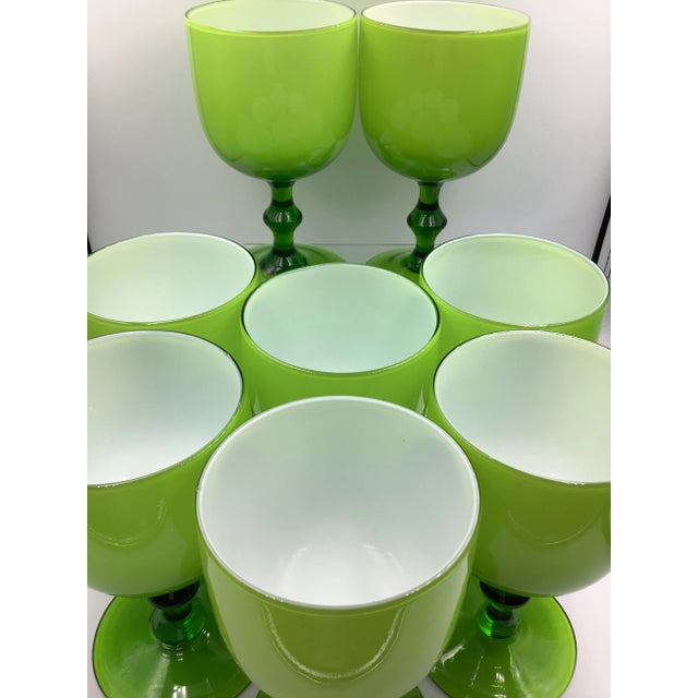 Vintage Carlo Moretti Italy Bright Green White Cased Glass Wine Glasses ...