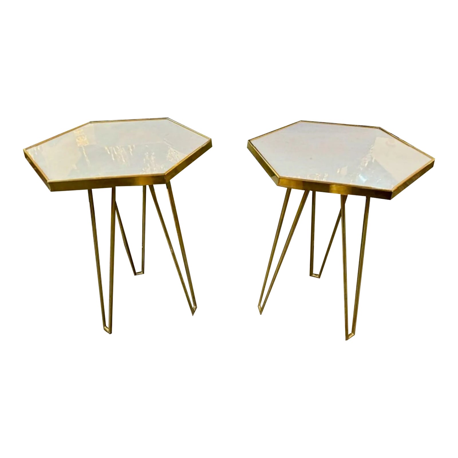 Pair of Italian Marble Top Hex Tables | Chairish