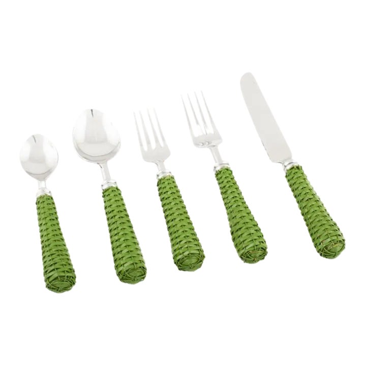Green Wicker Flatware, Five-Piece Set | Chairish