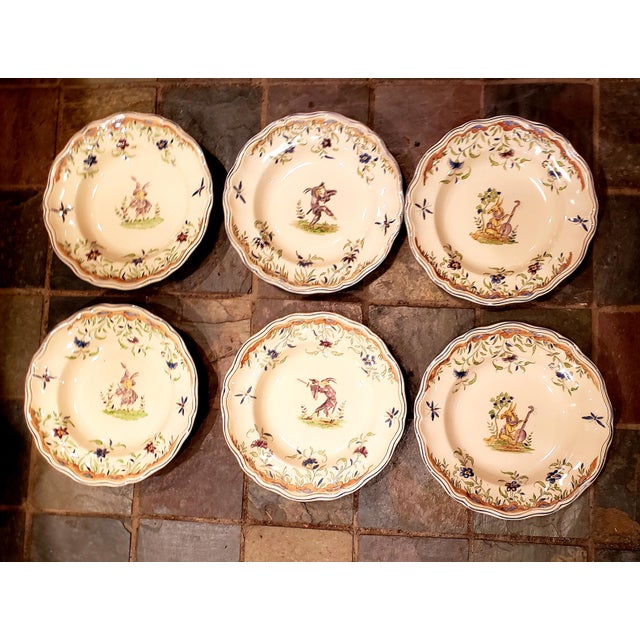 Antique 'Callot" Longchamp Faience Soup or Deep Plates- Set of 6 | Chairish