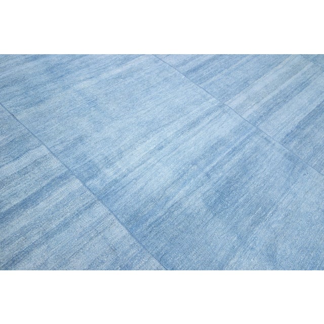 Modern Blue Oversize Wool Rug Flatweave Kilim With Stripe Pattern ...