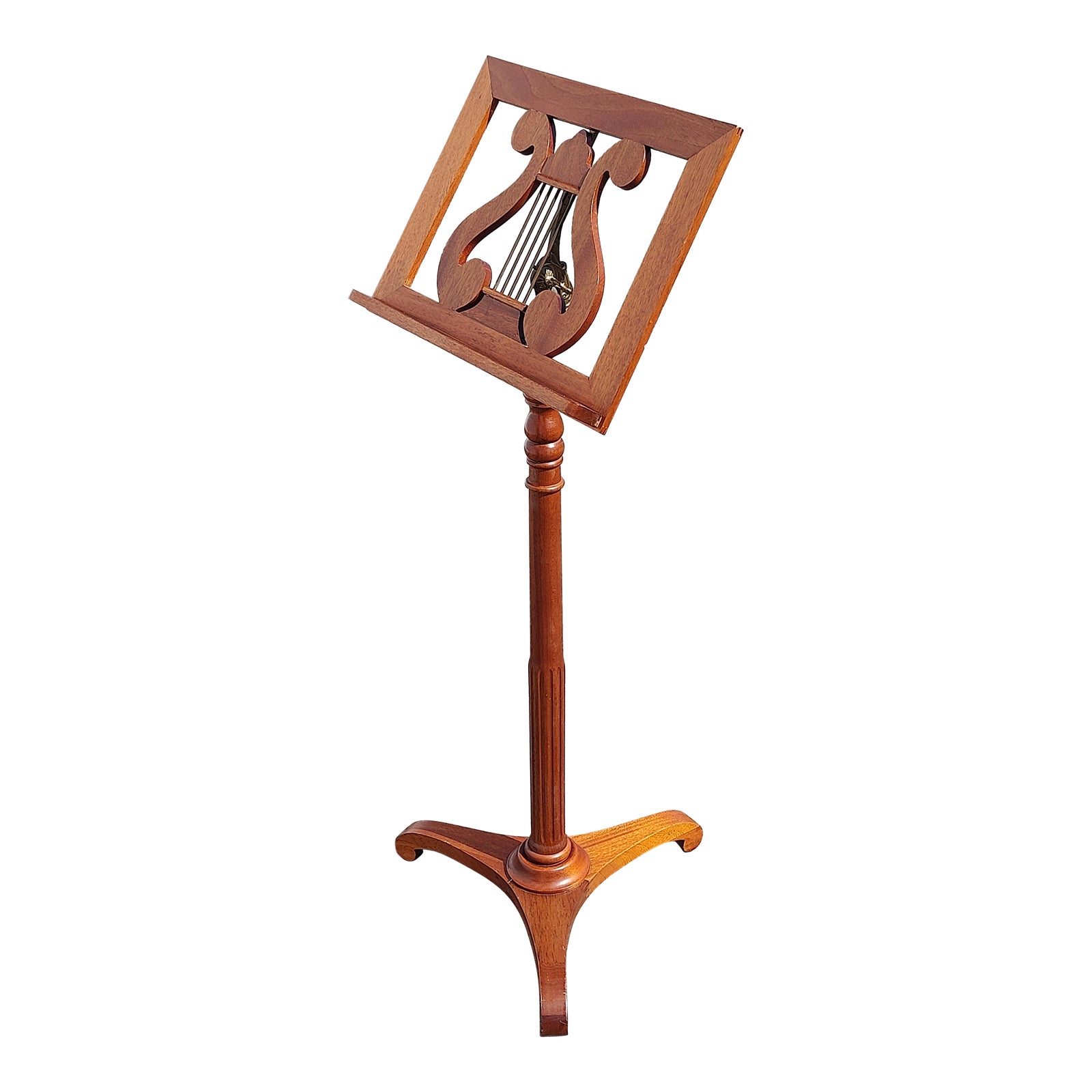 Antique Mahogany Lyre and Brass Music Stand | Chairish