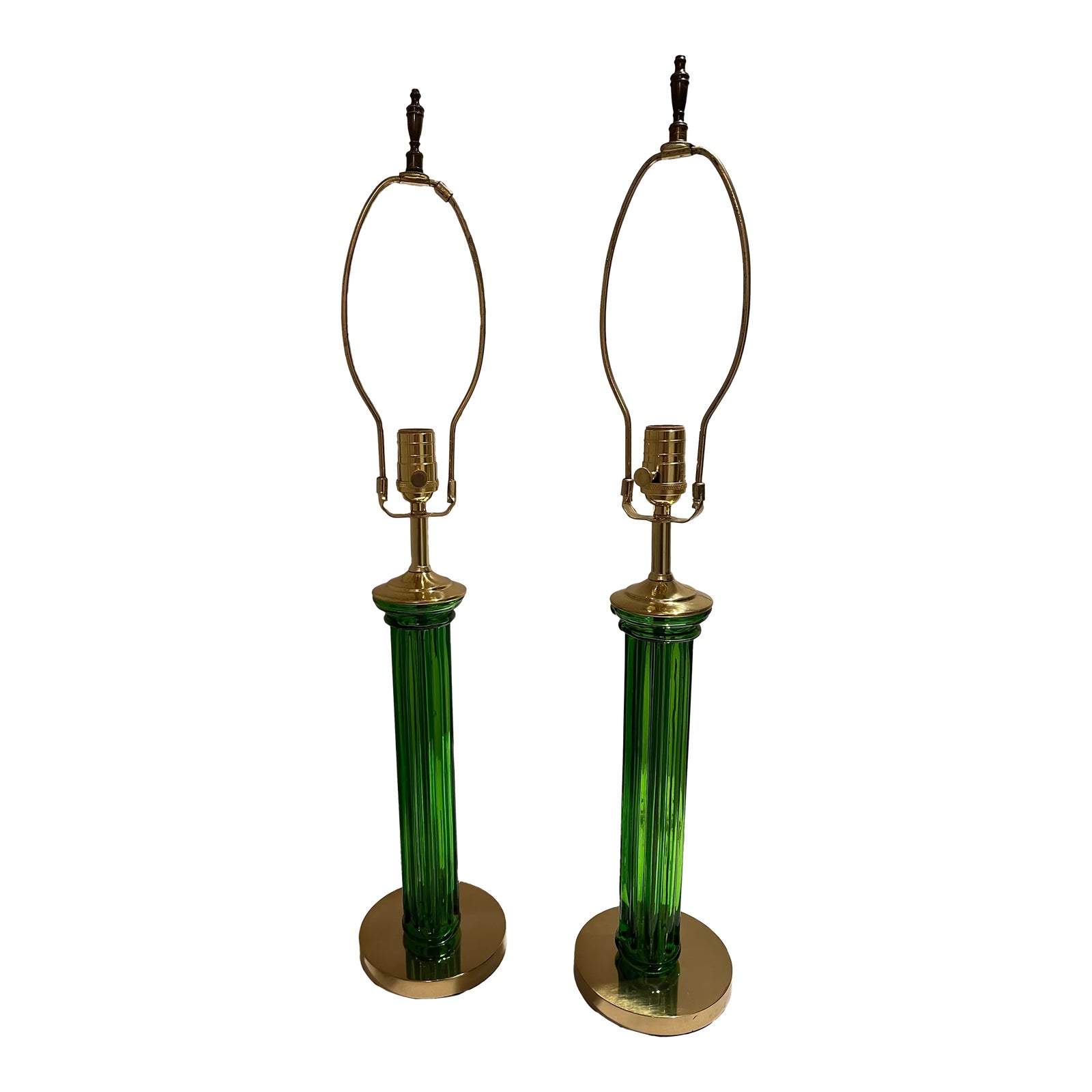 Pair of 1950s Emerald Green Fluted Column Table Lamps With Brass ...