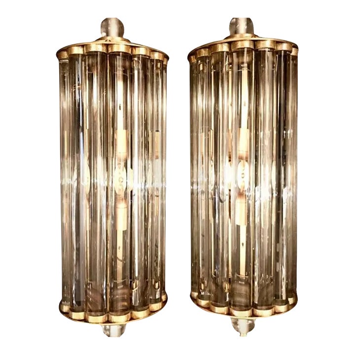 Pair Vintage 1940s Skyscraper Art Deco Wall Sconces Fixtures in Brass ...