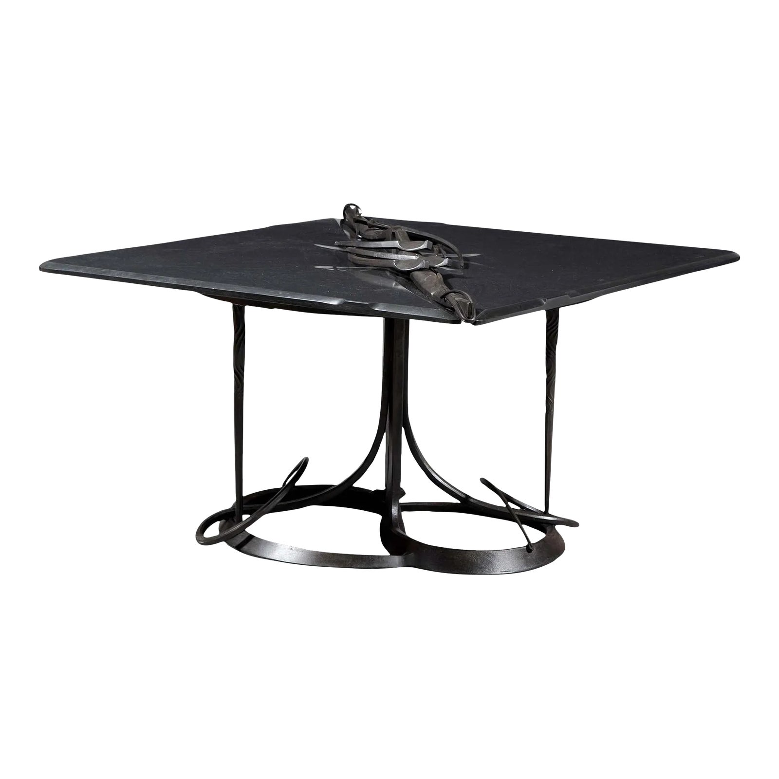Large Bespoken Sculpted Steel Table with Slate Top Albert Paley | Chairish