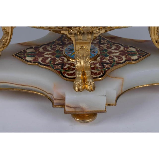 Antique French Ormolu, Champleve Enamel and Onyx Figural Centerpiece ...