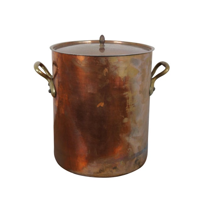 Heavy Antique French Copper Stock Pot Boiler Cauldron Acorn Lid Handles ...