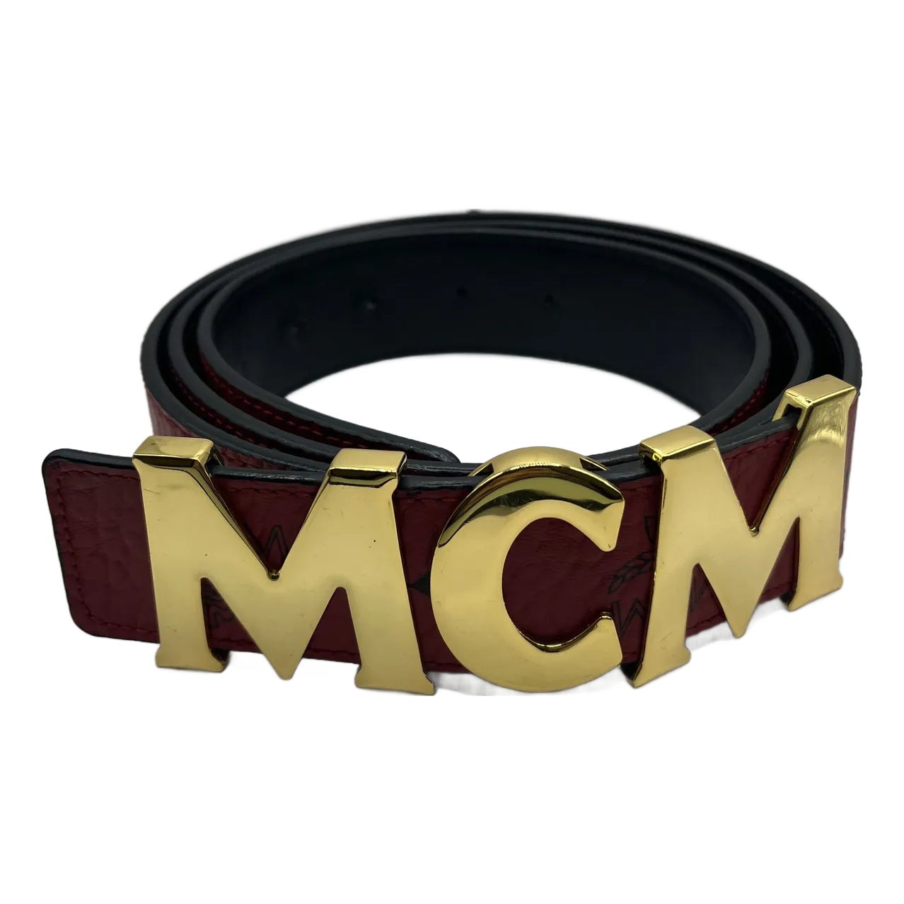 MCM Red & Black Monogram Belt | Chairish