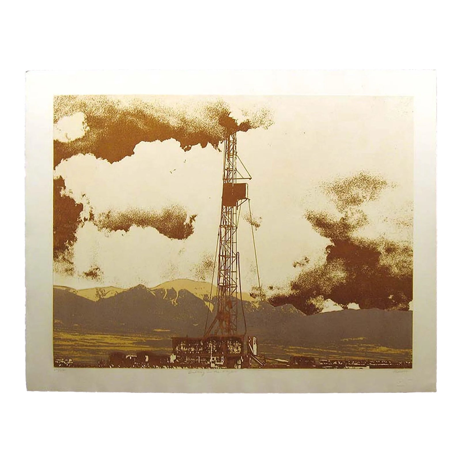 Ted Thomas "Drilling in the Nw/Nw" Signed and Numbere Etching | Chairish