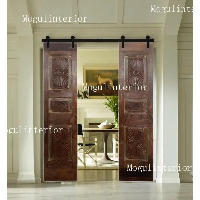Pair of Country Carved Sliding Barn Doors, Interior | Chairish