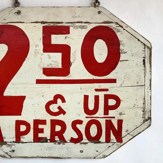 Vintage Octagonal $2.50 & Up a Person Sign | Chairish