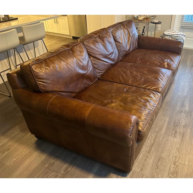 Restoration Hardware Leather Three-Seat Cushion Sofa | Chairish