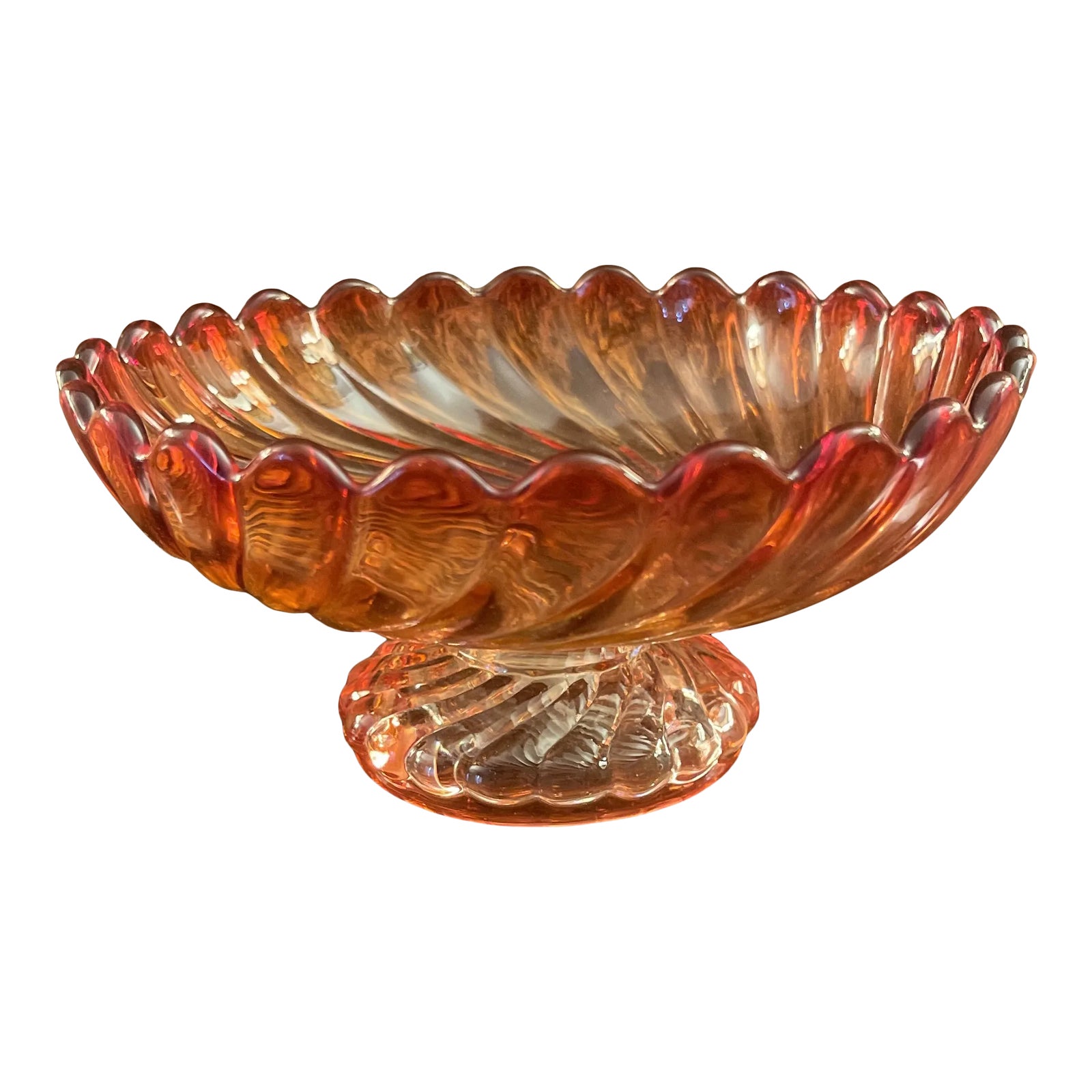 Red Baccarat Crystal Swirl and Scallop Compote | Chairish