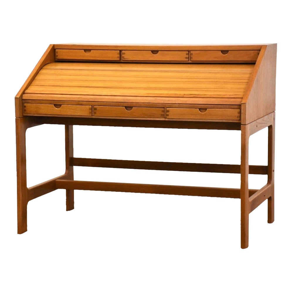 Teak Modern Roll Top Desk | Chairish