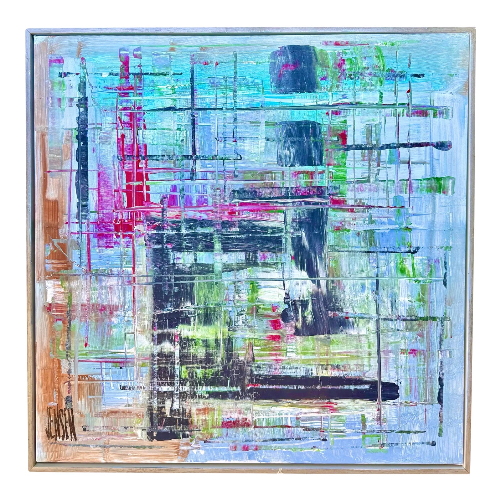 Vintage Modern Abstract Oil Painting, Signed & Framed Original Art ...