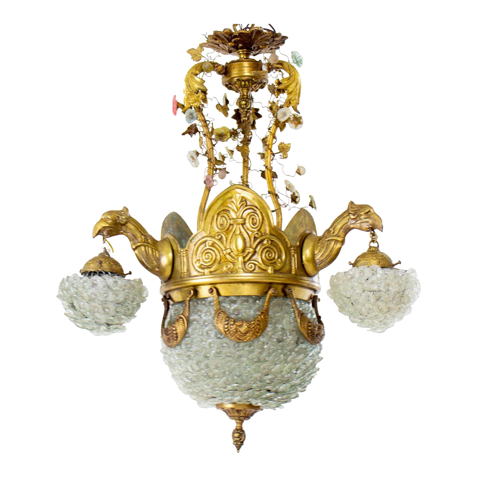 Mid 20th Century Crystal Rosette Basket Fixture With Gargoyles | Chairish
