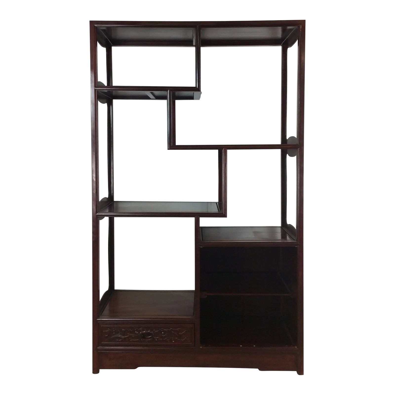 Vintage Asian Inspired Bookcase With Single Drawer and Small Cabinet ...