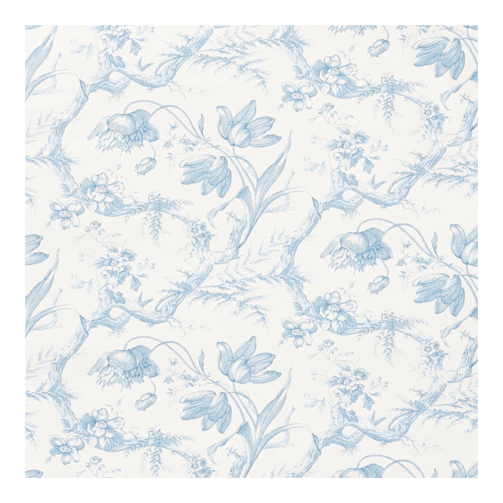 Sample - Schumacher Toile De Fleurs Wallpaper in Delft | Chairish