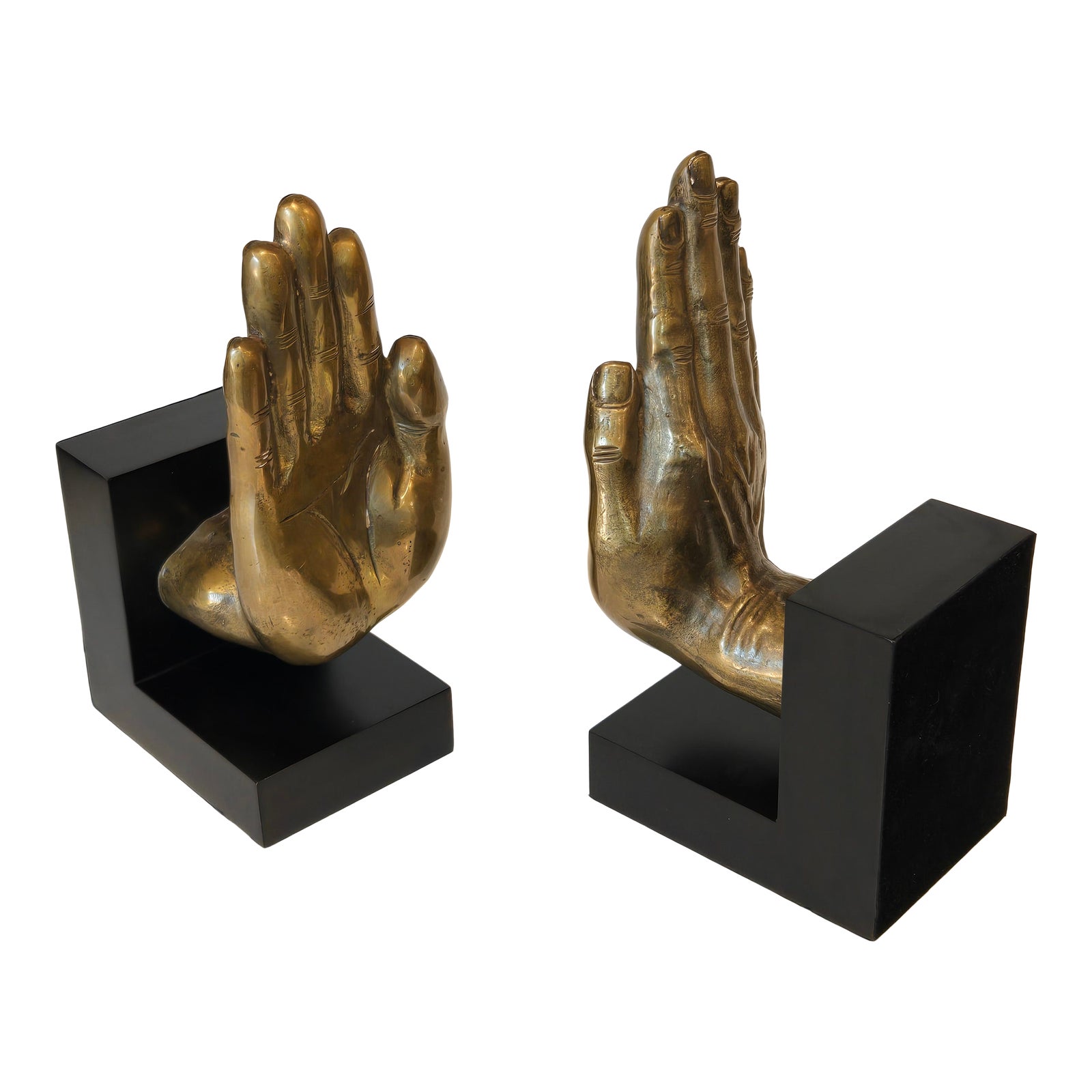 Timeless Sculptural Brass Hand Bookends | Chairish