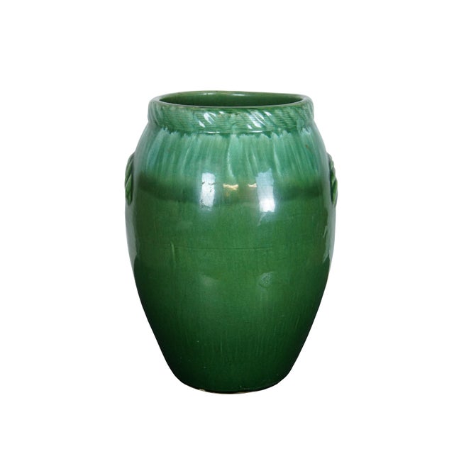 Mid 20th Century Robinson Ransbottom Green Drip Glaze Floor Vase Oil Jar Mantel Urn | Chairish