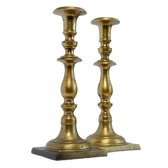 Late 18th Century Brass Russian Candlesticks - a Pair | Chairish