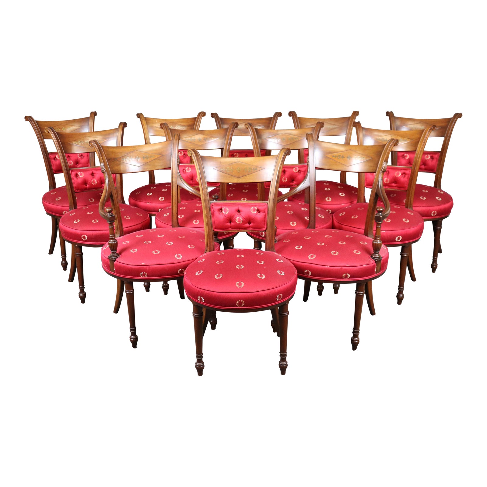 Fine Set of 12 Brass Inlaid Rosewood French Regency Style Dining Chairs ...