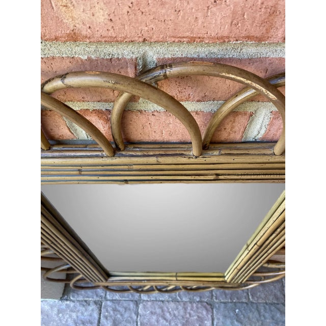 1990s Palm Beach Regency Style Bamboo Rattan Loop Wall Mirror | Chairish