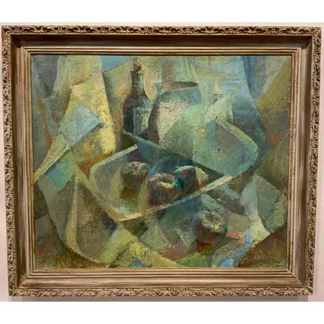 Midcentury Abstract Cubist Still Life Oil on Board Painting | Chairish