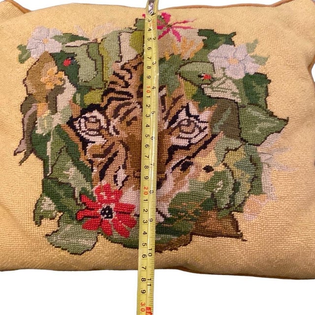 Vintage Wool Embroidered Needlepoint Tiger Pillow | Chairish