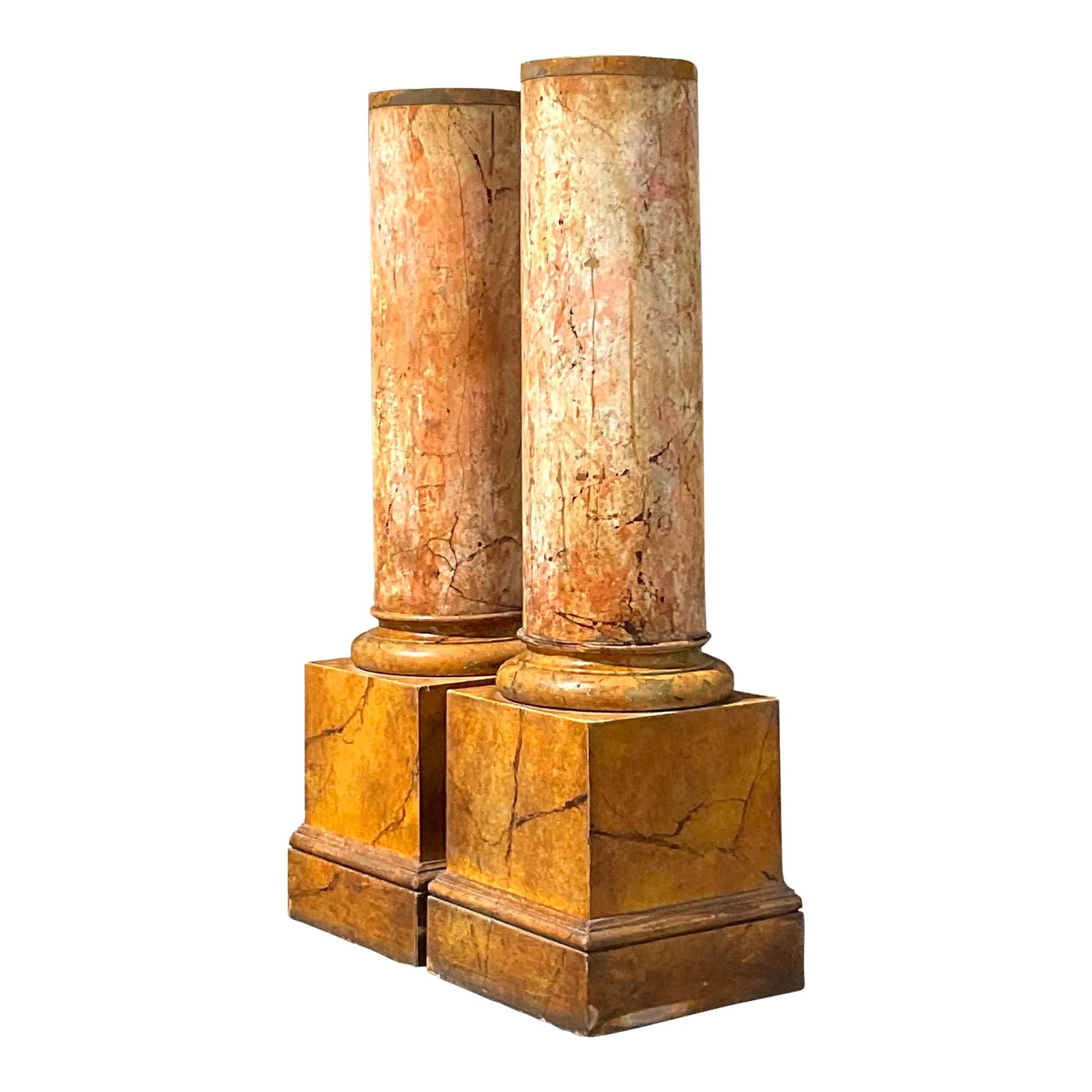Vintage Boho Faux Finished Columns - a Pair | Chairish
