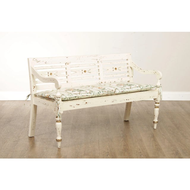 Late 20th Century Dutch Colonial Style Distress Painted Wood Bench ...